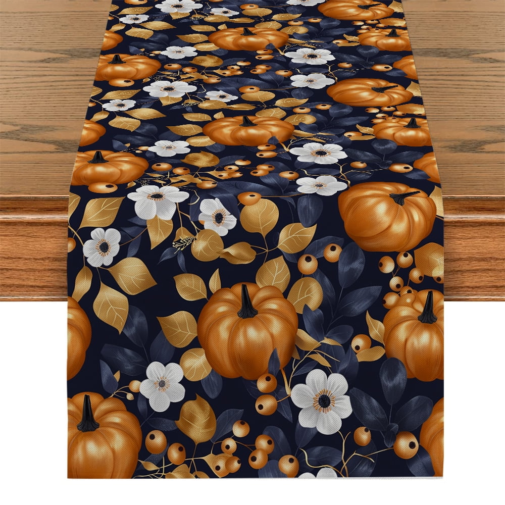 Autumn Pumpkin Plants Table Runner Rustic Dining Table rations Table ...