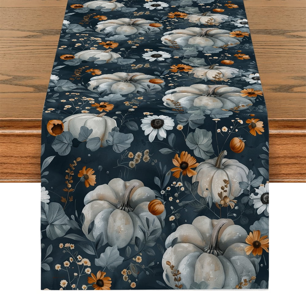 Autumn Pumpkin Plants Table Runner Rustic Dining Table rations Table ...
