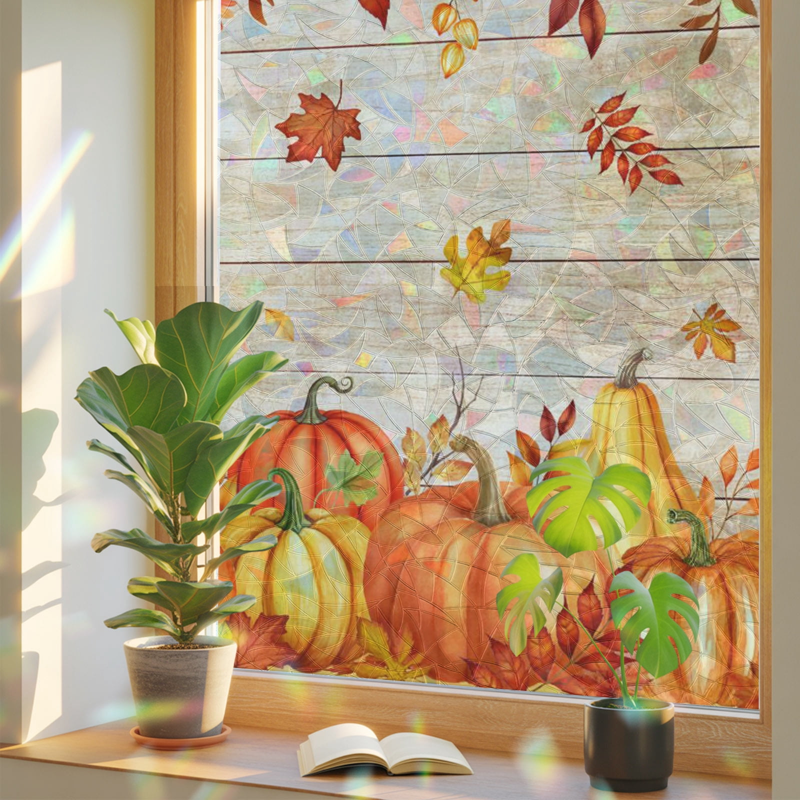 Autumn Pumpkin Privacy Window Film, Decorative Stained Glass Window ...