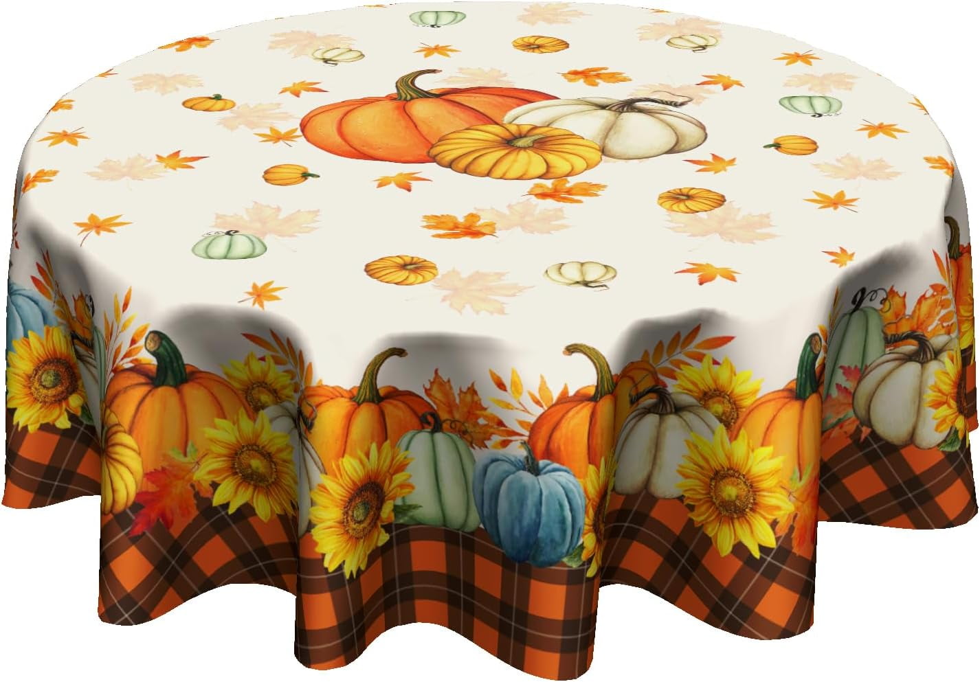 Autumn Pumpkin Round Table Cloth - Fall Harvest Tablecloth 60 Inch ...