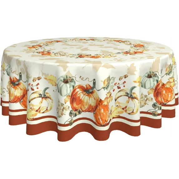 Autumn Pumpkin Round Tablecloth Thanksgiving and Fall Leaf Decorative ...
