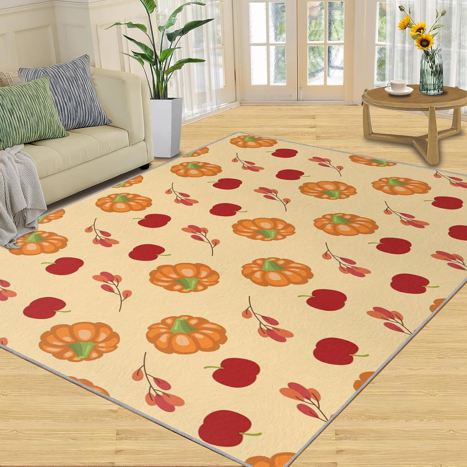 Autumn Pumpkin Rug, Harvest Season Rugs for Bedroom, Washable Rug Non ...