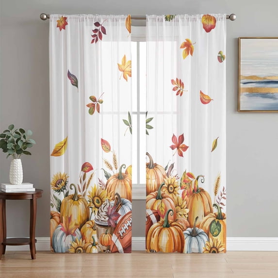Autumn Pumpkin Sheer Curtains 96 Inch Length 2 Panels Set, Vintage ...