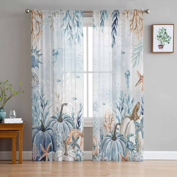 Autumn Pumpkin Star Shell Coral Letter Curtains Living Room Bedroom ...