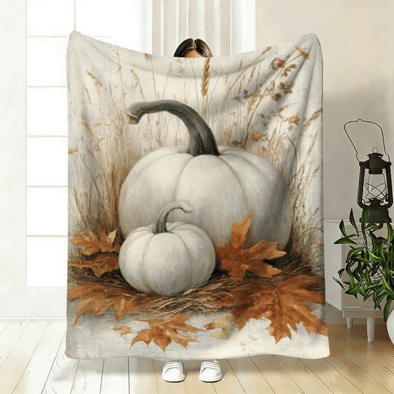 Autumn Pumpkin Sunflower Maple Leaves Throw, Soft Cozy Golden Blanket ...
