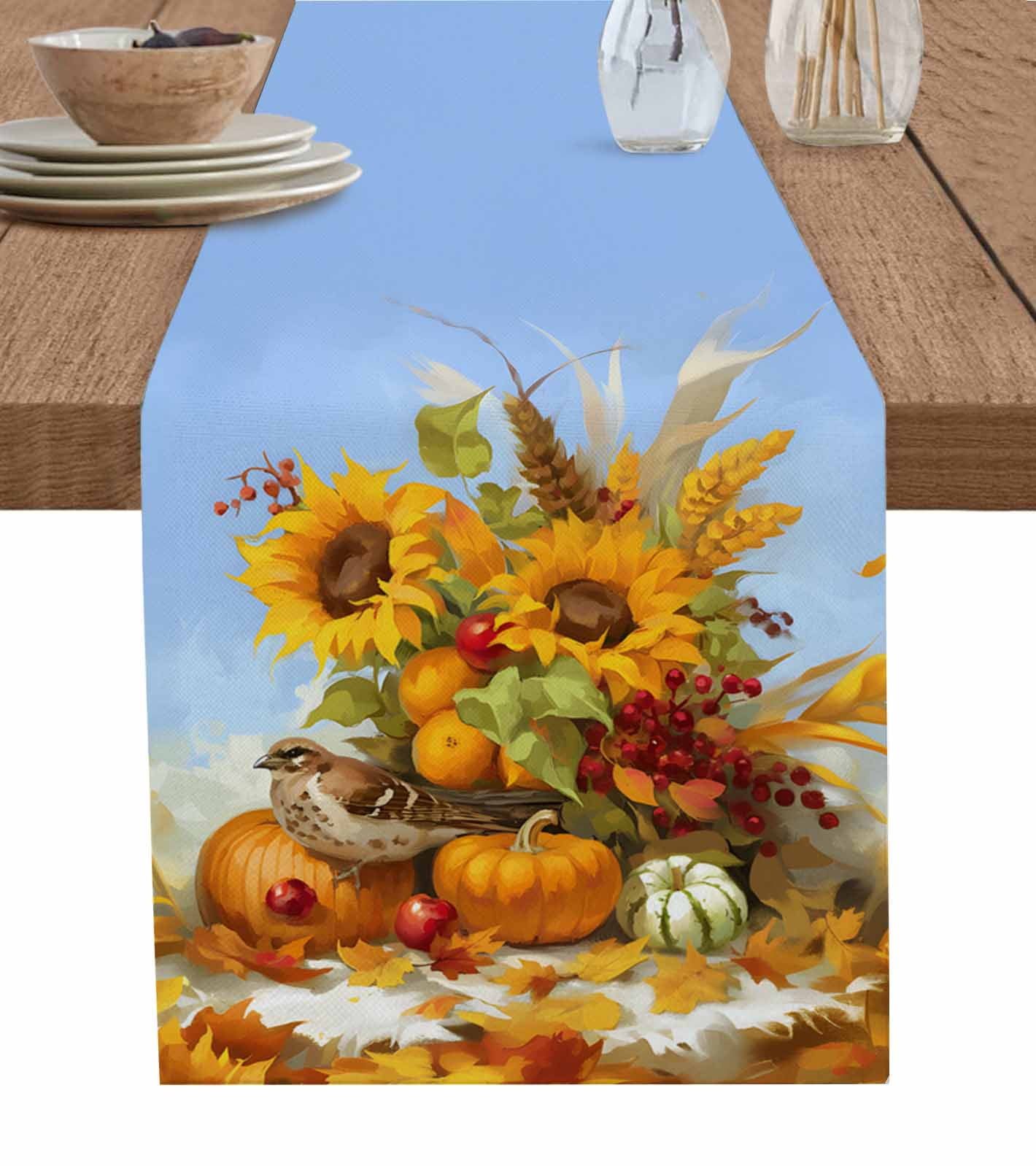 Autumn Pumpkin Sunflower Oil Painting Table Runners Table r Holiday ...