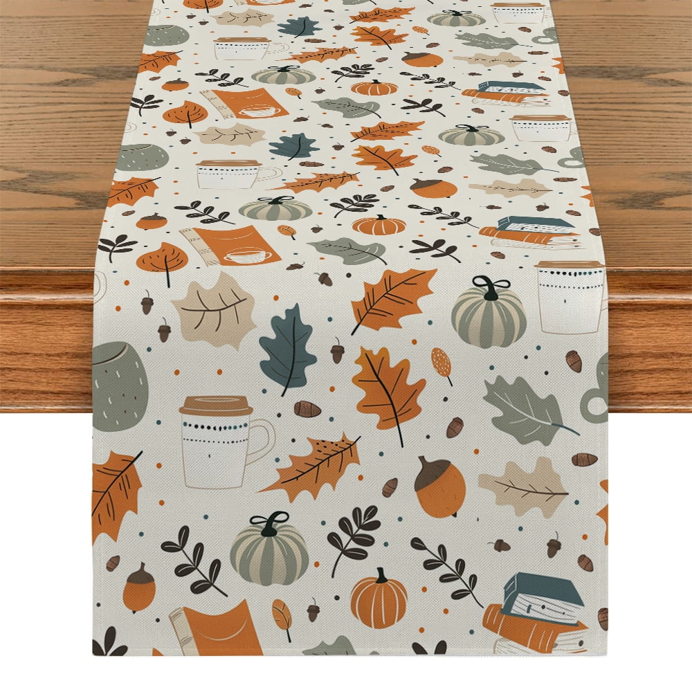 Autumn Pumpkin Sunflower Watercolor Table Runners Dresser Table r ...