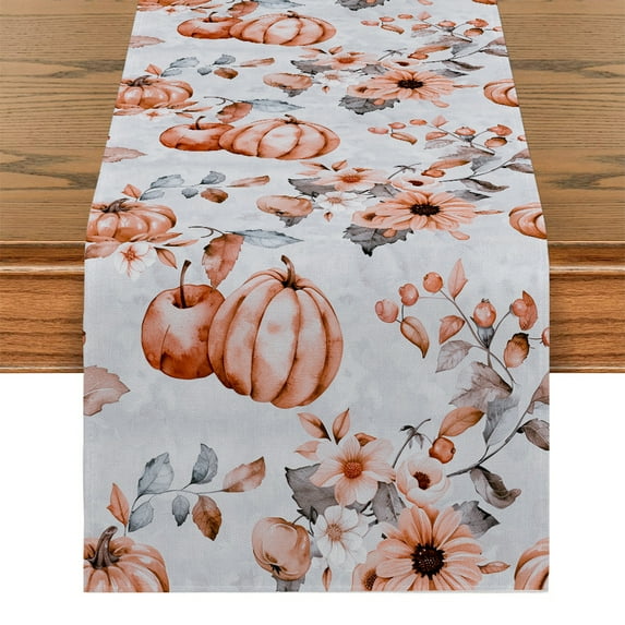 Autumn Pumpkin Sunflower Watercolor Table Runners Dresser Table r ...