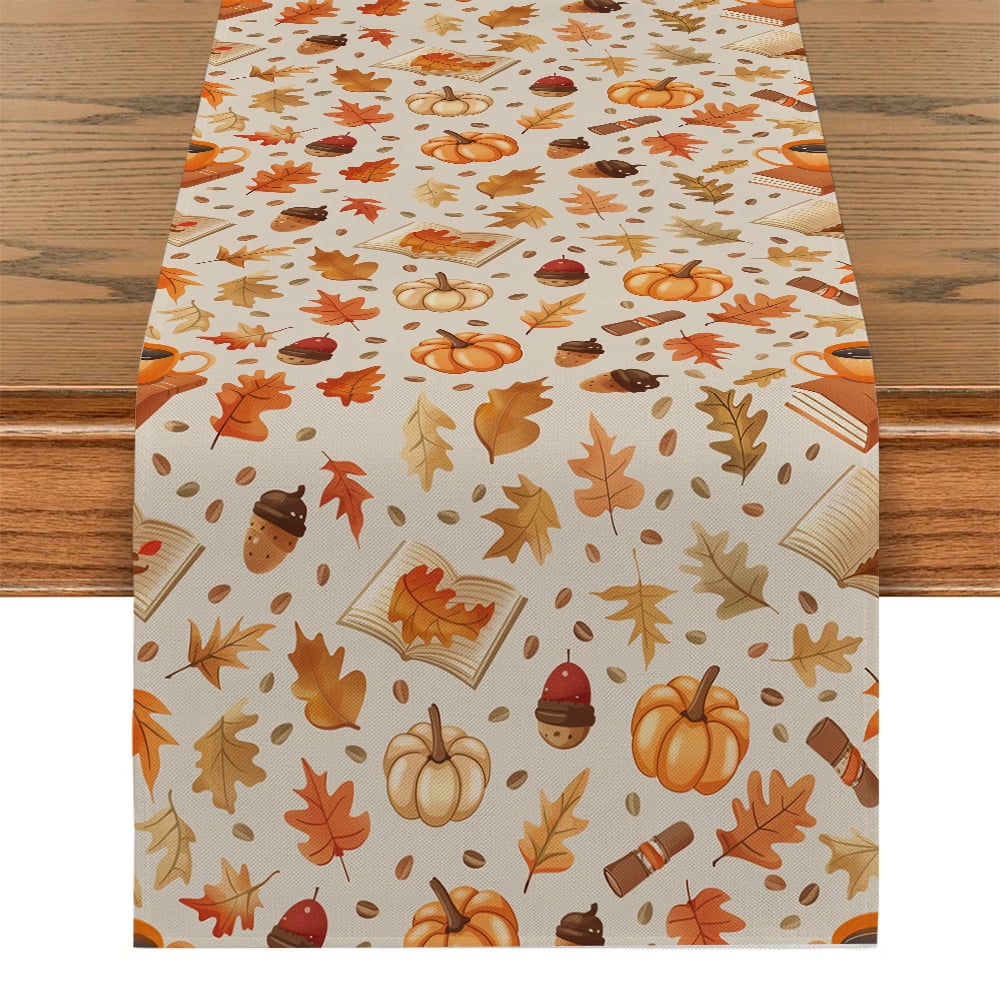 Autumn Pumpkin Sunflower Watercolor Table Runners Dresser Table r ...
