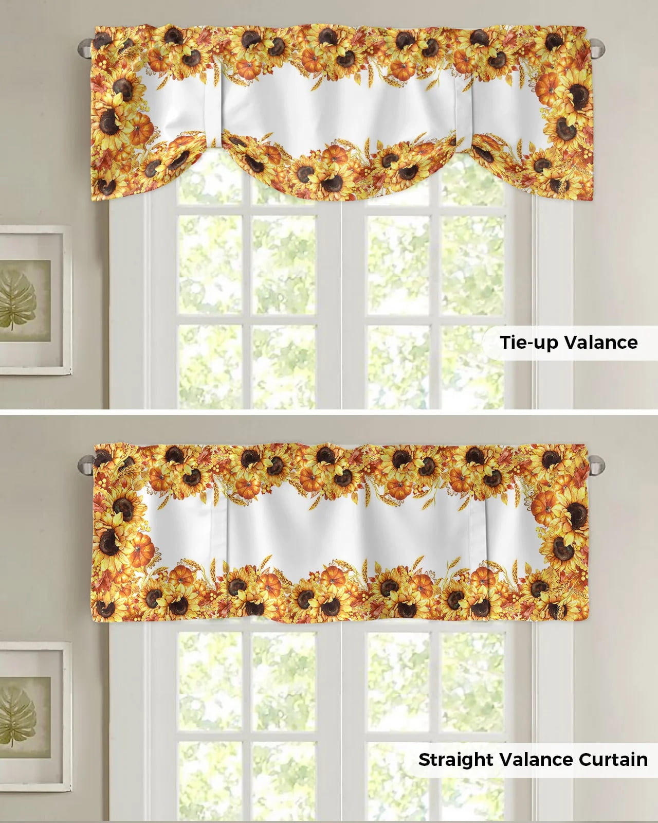 Autumn Pumpkin Sunflower Window Valance Curtain Kitchen Cafe Short ...
