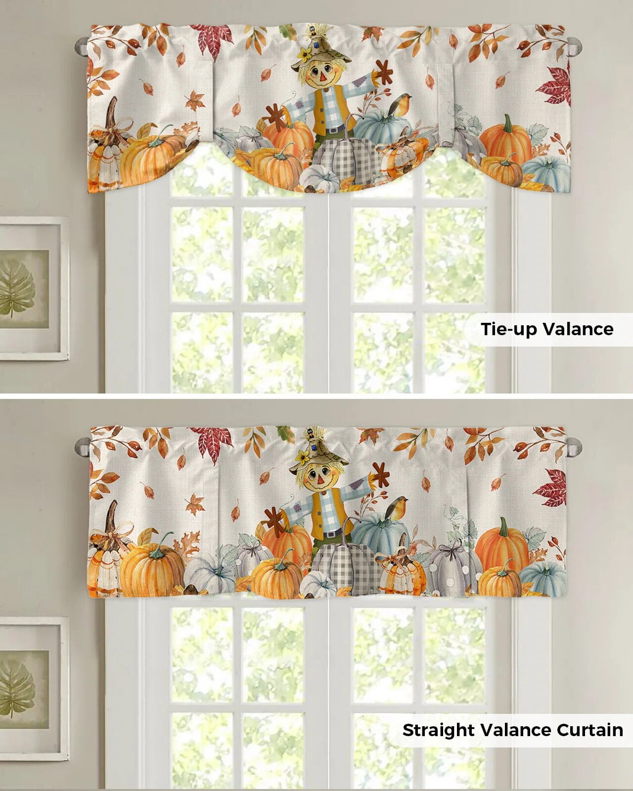 Autumn Pumpkin Sunflower Window Valance Curtain Kitchen Cafe Short ...