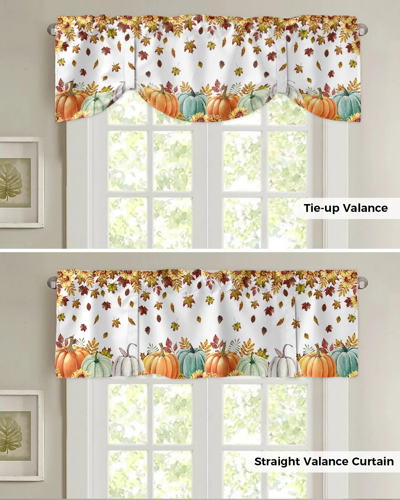 Autumn Pumpkin Sunflower Window Valance Curtain Kitchen Cafe Short ...