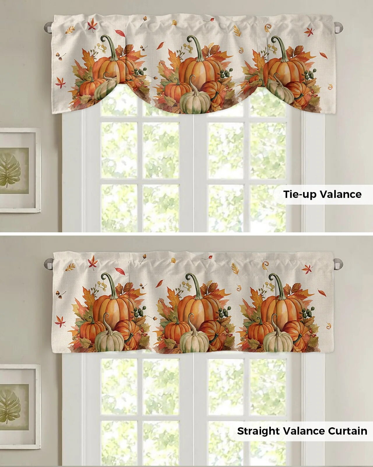 Autumn Pumpkin Sunflower Window Valance Curtain Kitchen Cafe Short ...