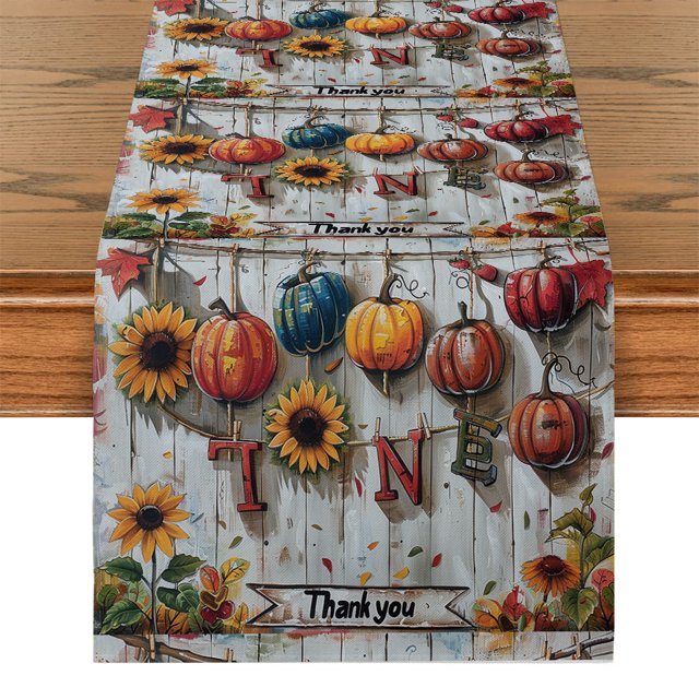 Autumn Pumpkin Sunflower Wood Panel Wall Table Runner Home Wedding ...