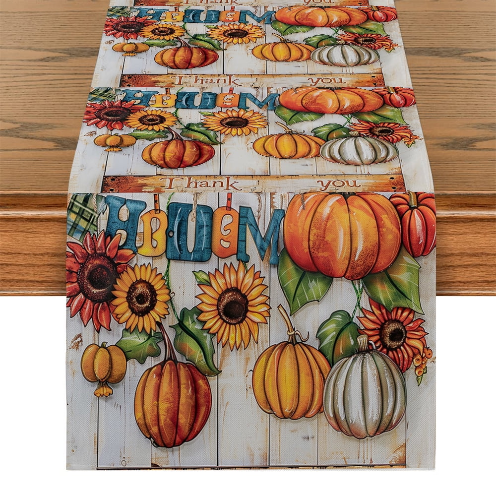Autumn Pumpkin Sunflower Wood Panel Wall Table Runner Home Wedding ...