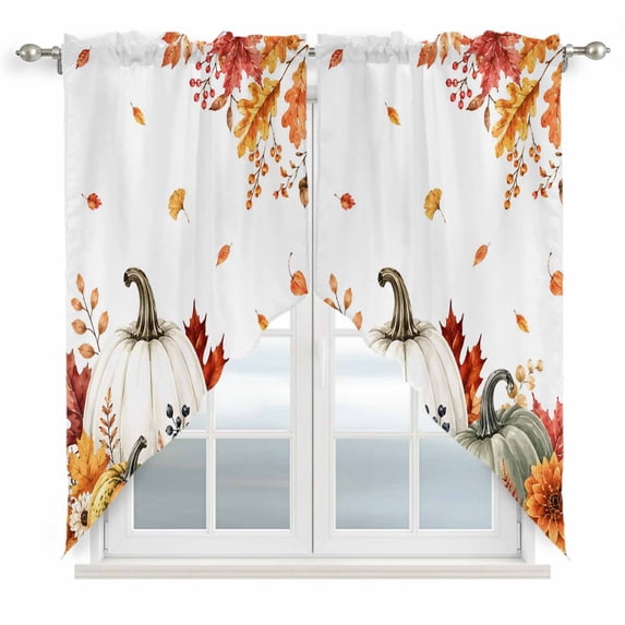 Autumn Pumpkin Swag Curtain Valance for Windows, Orange White Fruits ...