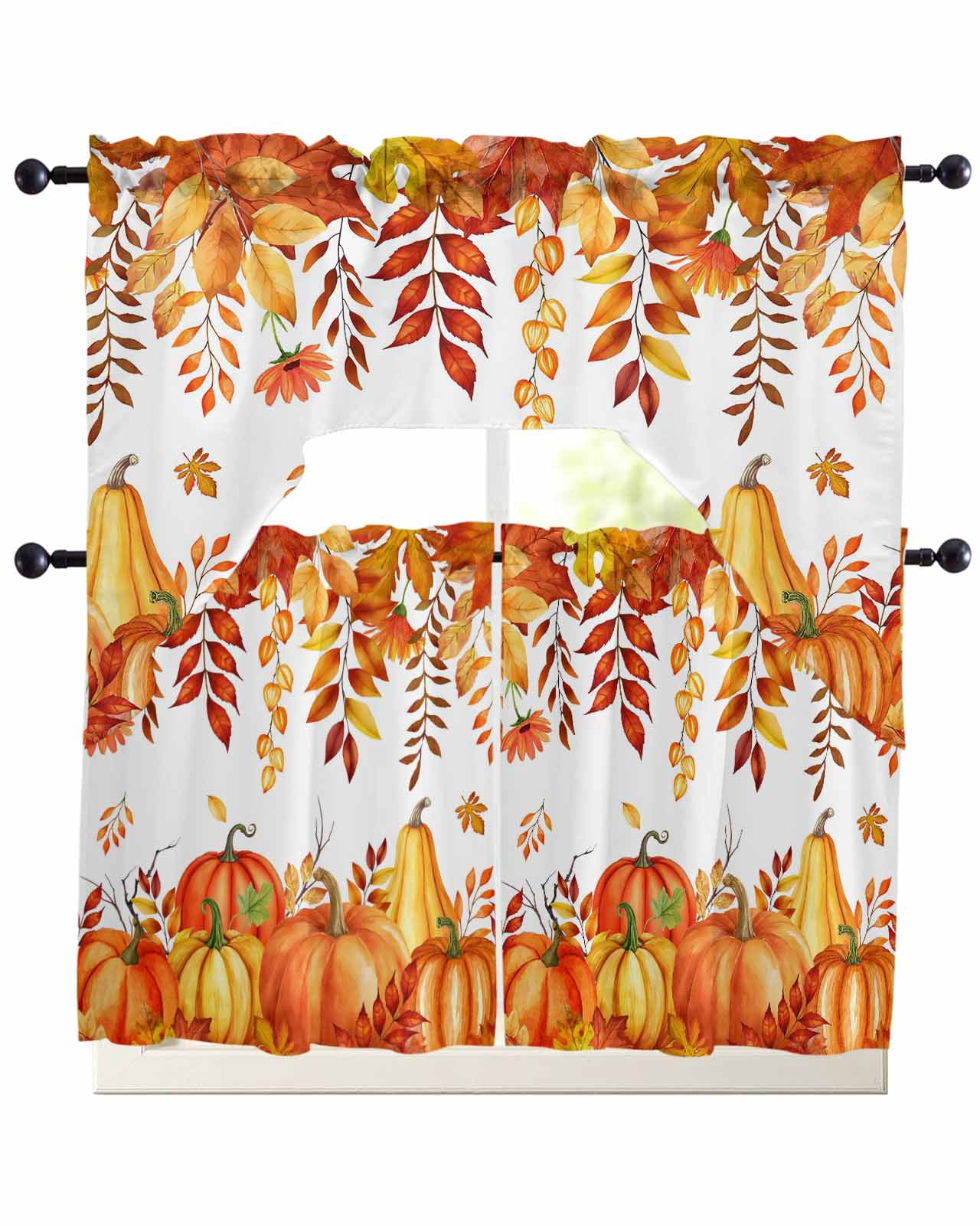 Autumn Pumpkin Swag Kitchen Curtains Sets for Windows 24 Inch Length ...