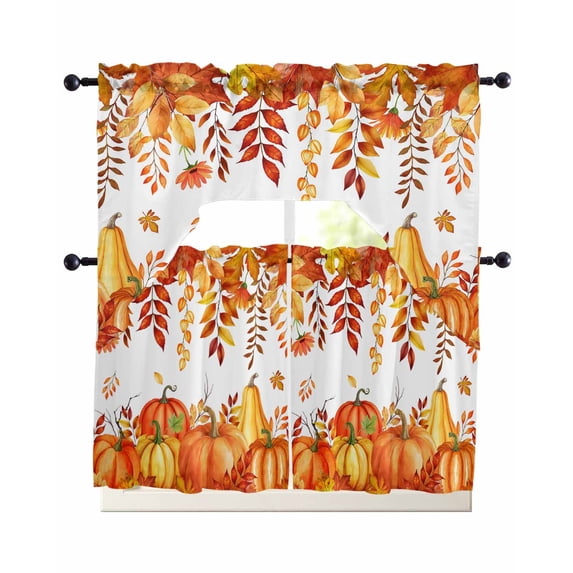 Autumn Pumpkin Swag Kitchen Curtains Sets for Windows 24 Inch Length ...