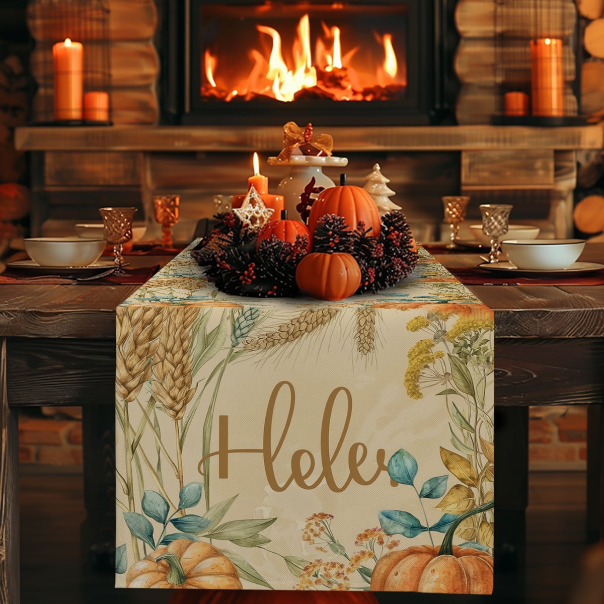 Autumn Pumpkin Table Runner Kitchen Dining Table ration for Indoor ...