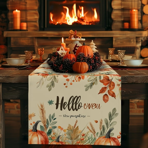 Autumn Pumpkin Table Runner Kitchen Dining Table ration for Indoor ...