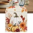 Autumn Pumpkin Table Runner, Orange White Fruits Fall Maple Leaf Floral ...