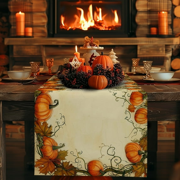 Autumn Pumpkin Table Runners Kitchen Table ration Washable Dining Table ...