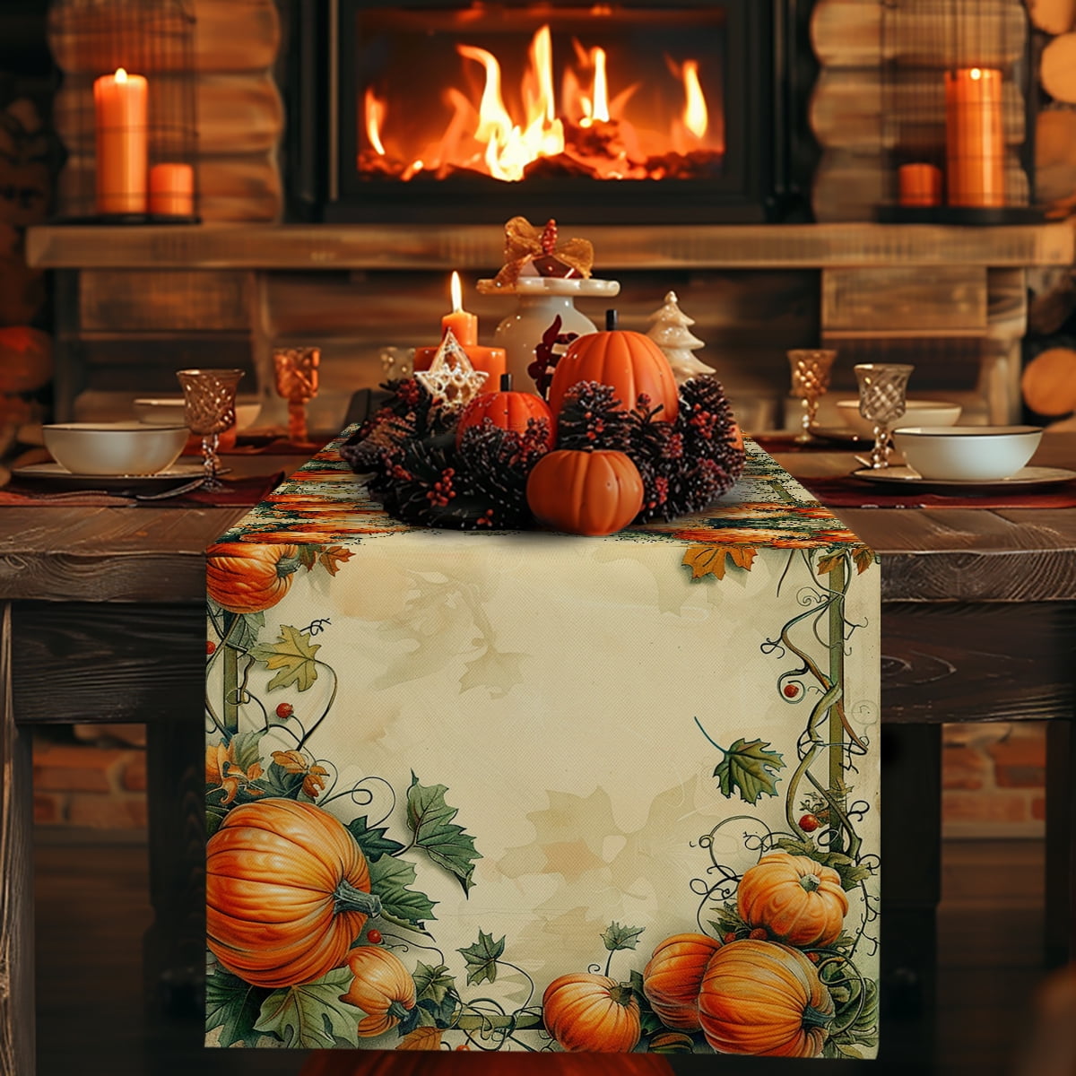 Autumn Pumpkin Table Runners Kitchen Table ration Washable Dining Table ...