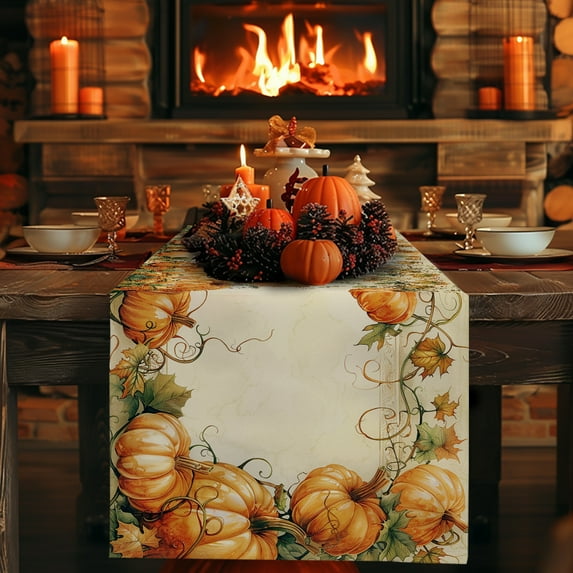 Autumn Pumpkin Table Runners Kitchen Table ration Washable Dining Table ...