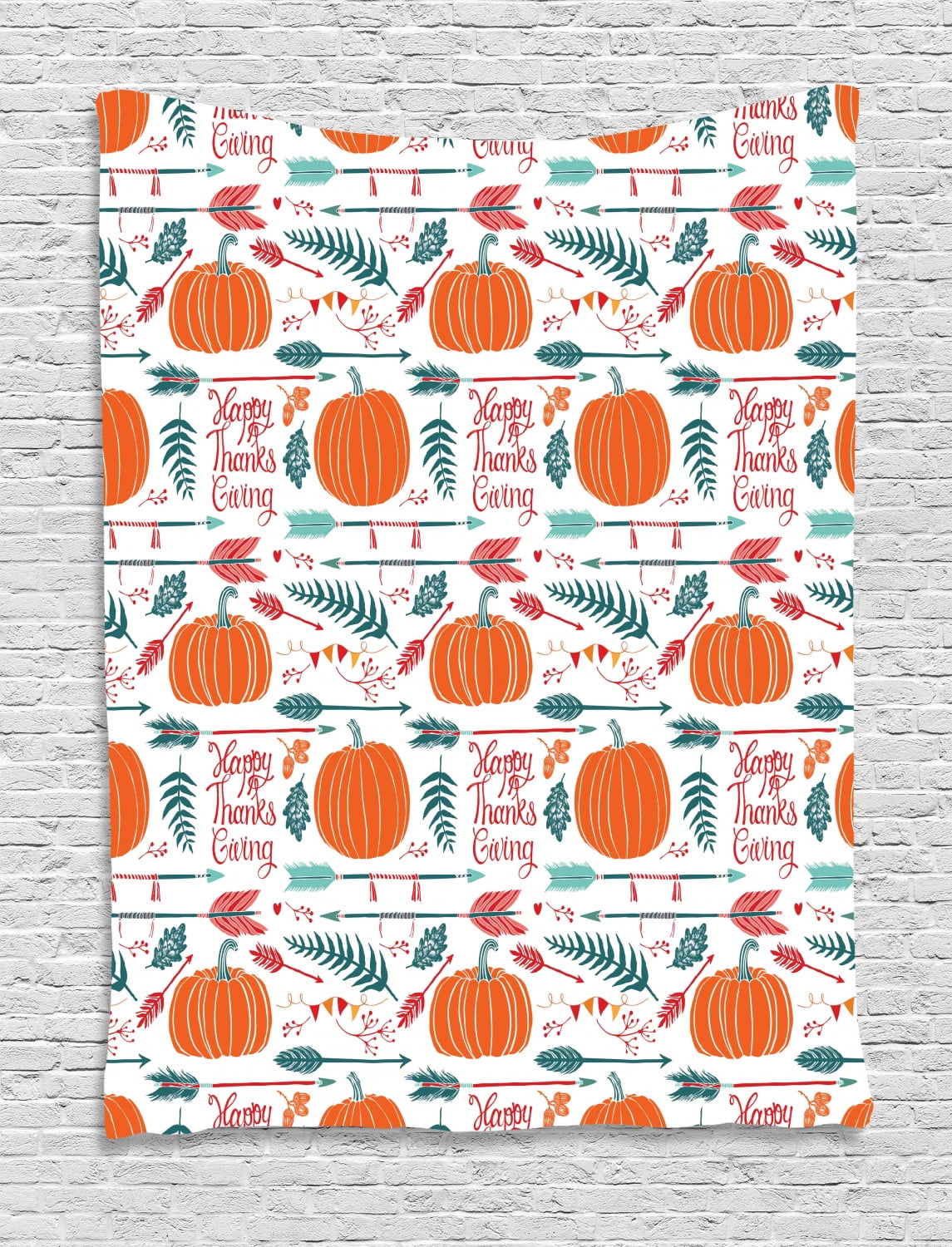 Autumn Pumpkin Tapestry, Cursive Thanksgiving Lettering with Leaves ...