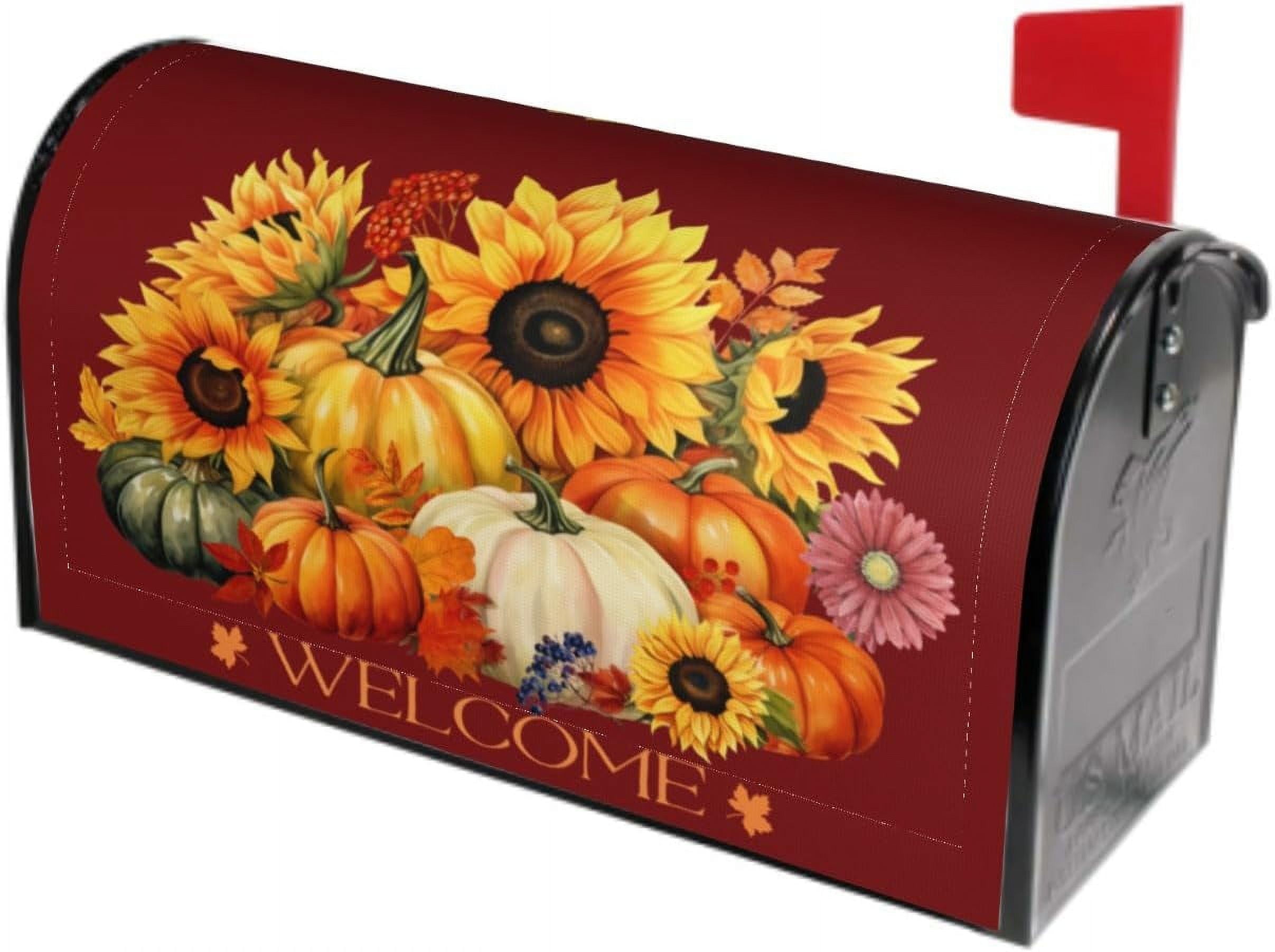 Autumn Pumpkin Thanksgiving Mailbox Cover Magnetic Fall Sunflower Maple ...