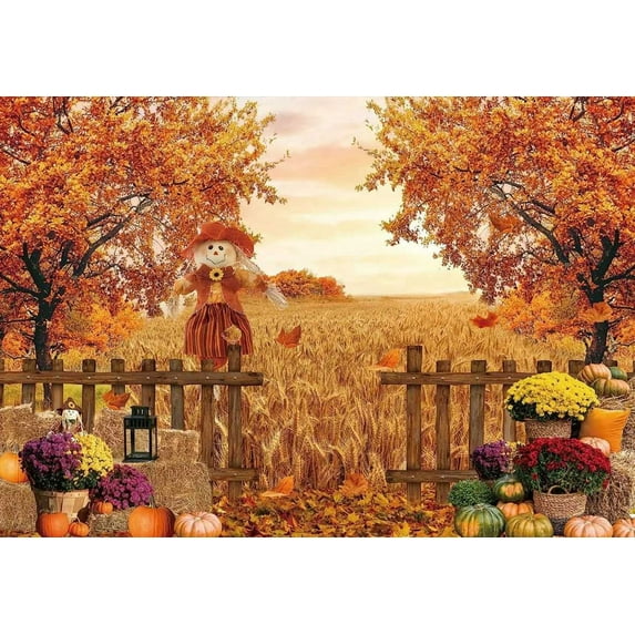 Autumn Pumpkin Truck Backdrop Harvest Fall Forest Maple Leaves ...