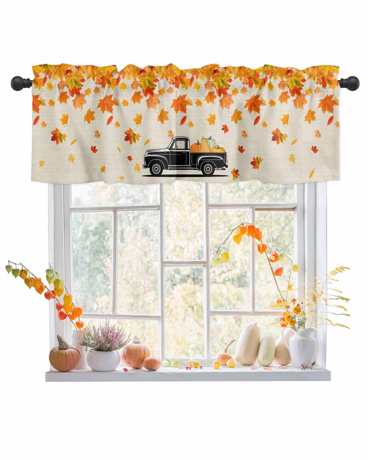 Autumn Pumpkin Truck Fall Valances for Windows, Rod Pocket Thanksgiving ...