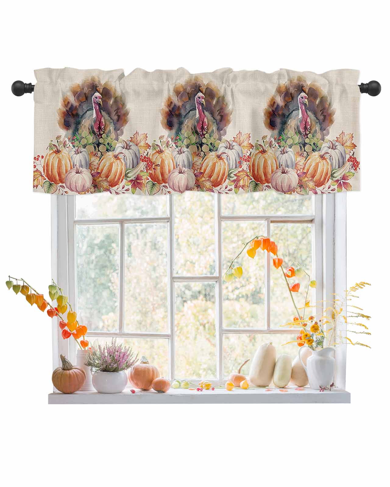 Autumn Pumpkin Turkey Thanksgiving Window Valances for Kitchen,Rod ...