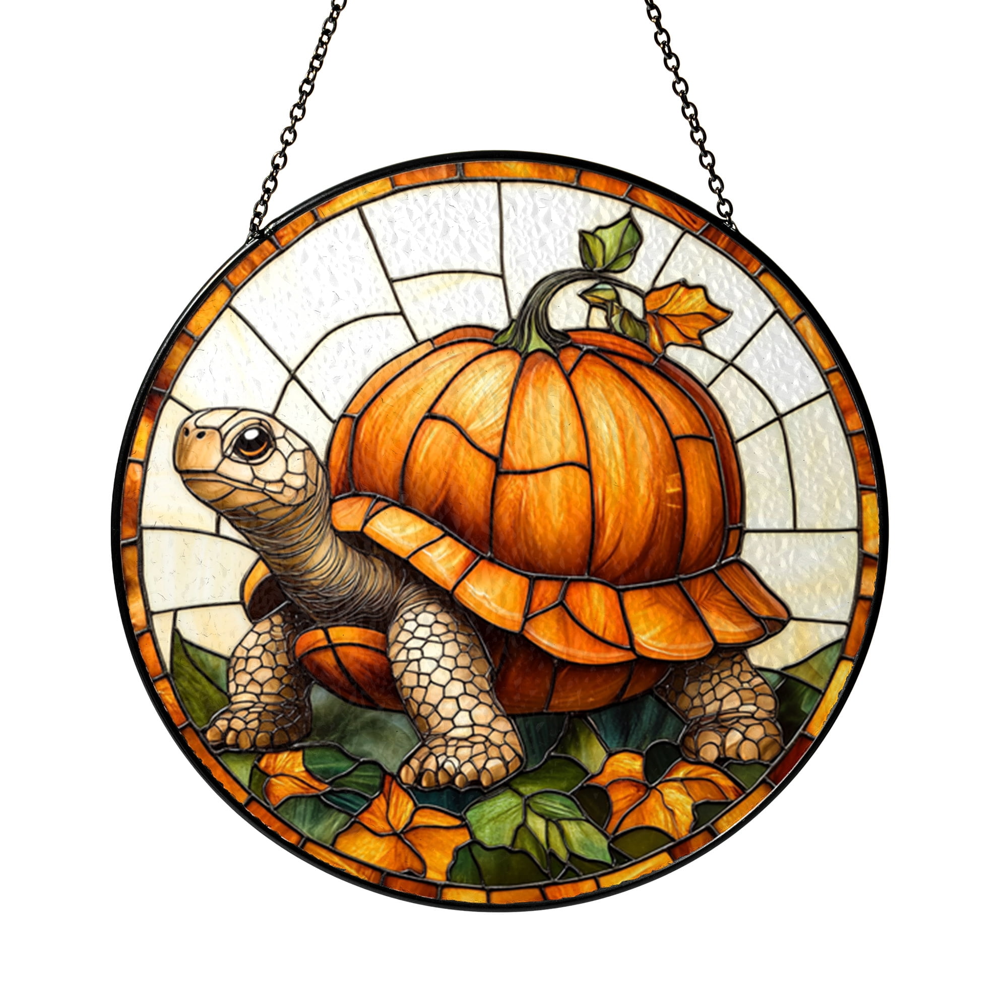 Autumn Pumpkin Turtle Stained Glass Style Window Suncatcher Hanging ...