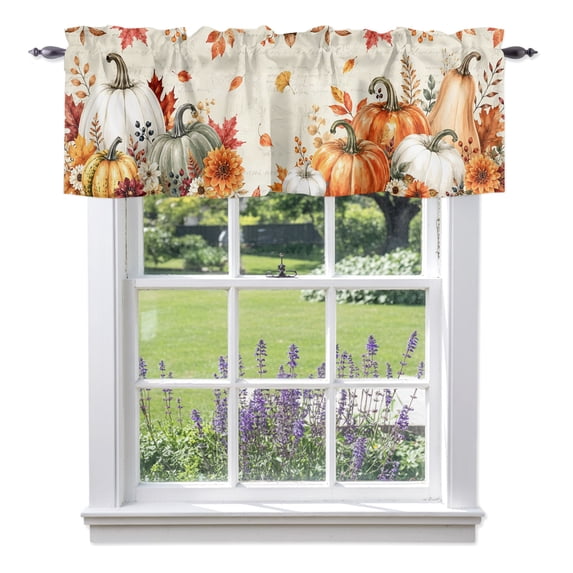 Autumn Pumpkin Valances for Windows, Orange White Fruits Fall Maple ...