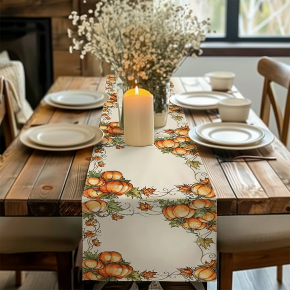 Autumn Pumpkin Vine Maple Leaf Table Runners Kitchen Table ration ...