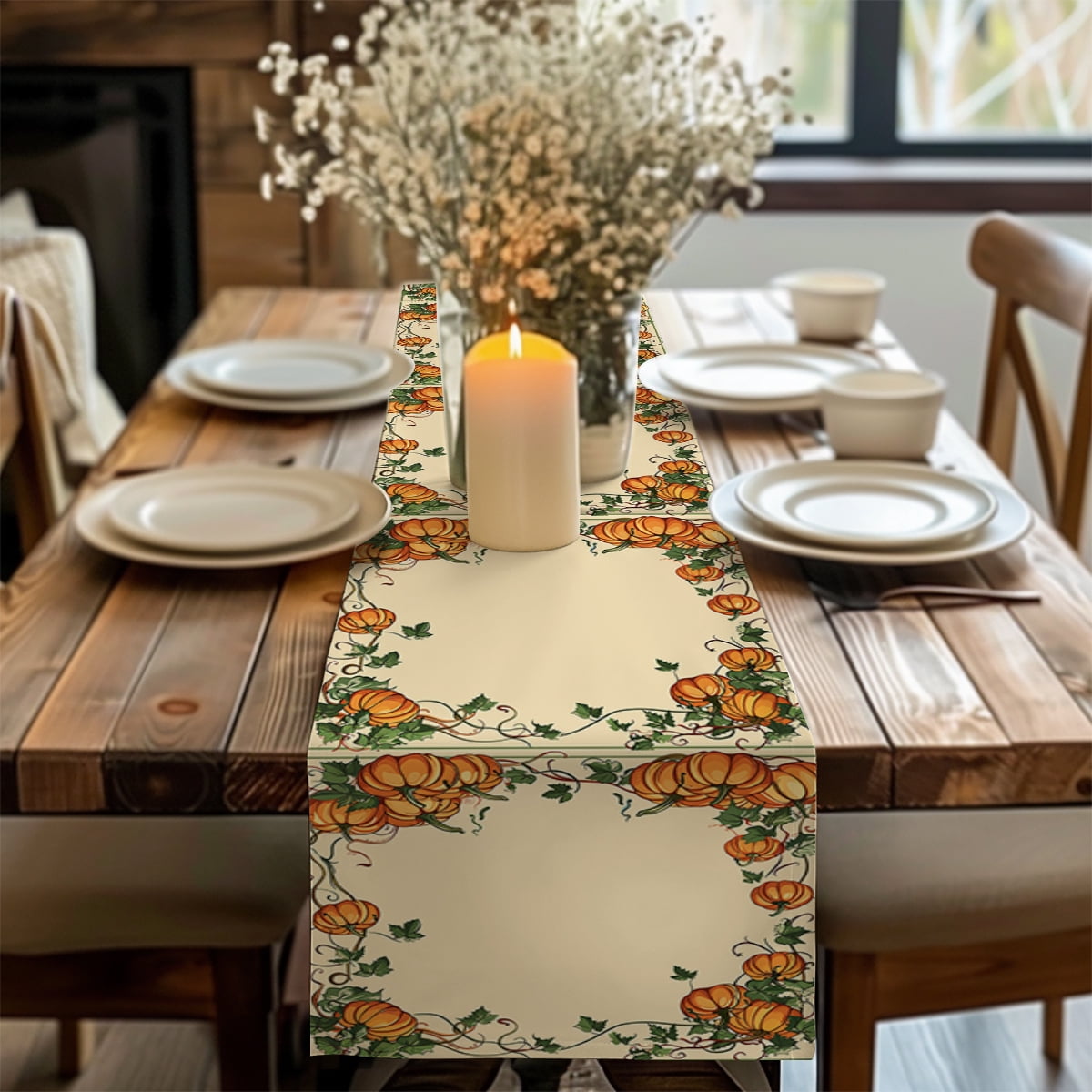 Autumn Pumpkin Vine Maple Leaf Table Runners Kitchen Table ration ...