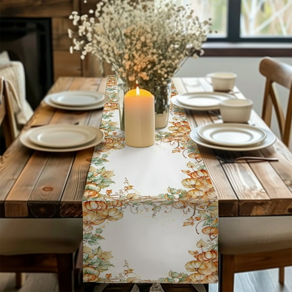 Autumn Pumpkin Vine Maple Leaf Table Runners Kitchen Table ration ...
