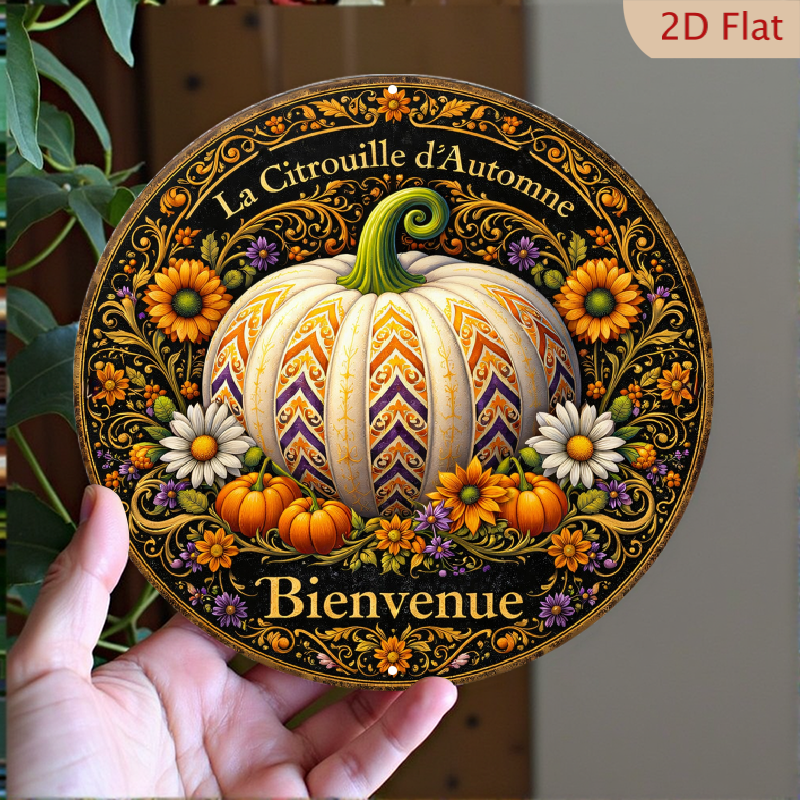Autumn Pumpkin Wall Art 8x8 Inch Round Aluminum Decorative Plaque for ...
