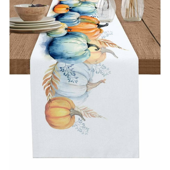 Autumn Pumpkin Watercolor Table Runners Dresser Scarf Table r Wedding ...