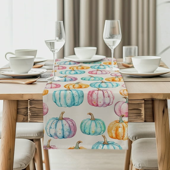 Autumn Pumpkin Watercolor Table Runners Tablecloth Home ration Dining ...