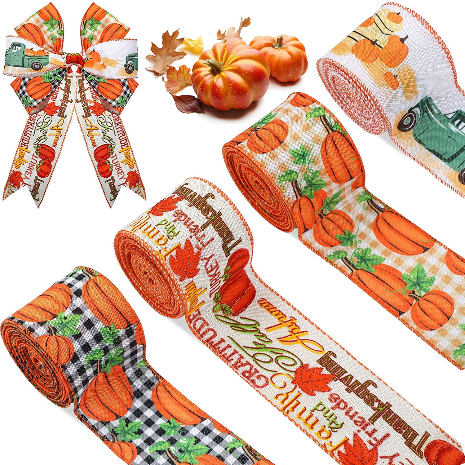 Autumn Pumpkin Wired Edge Ribbon Thanksgiving, Pumpkin Ribbon Fall ...