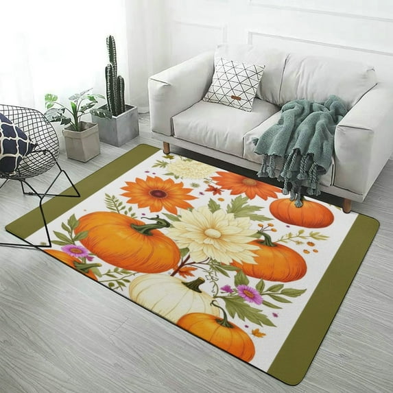 Autumn Pumpkins And Flowers Pattern Carpet Style Living Room Bedroom ...