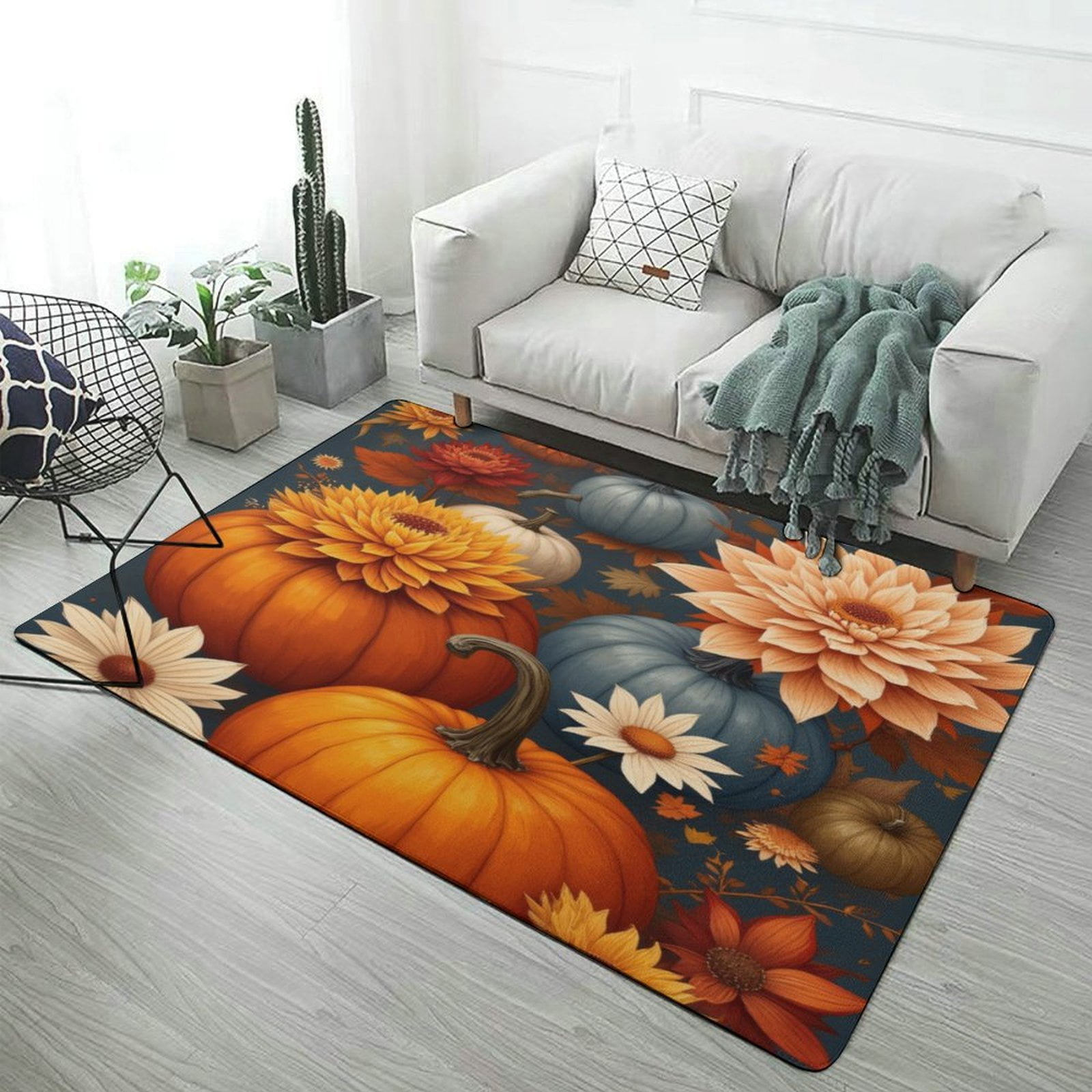 Autumn Pumpkins And Flowers Pattern Home Decor Living Room Carpet Non ...