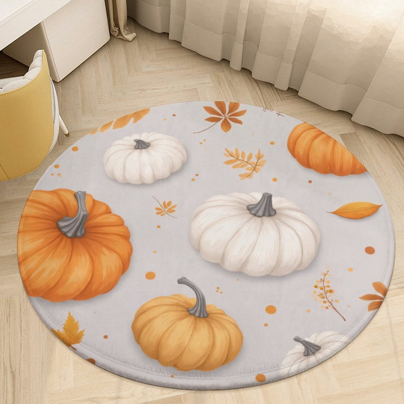 Autumn Pumpkins And Leaves Pattern(1) Round Area Rugs for Bedroom ...