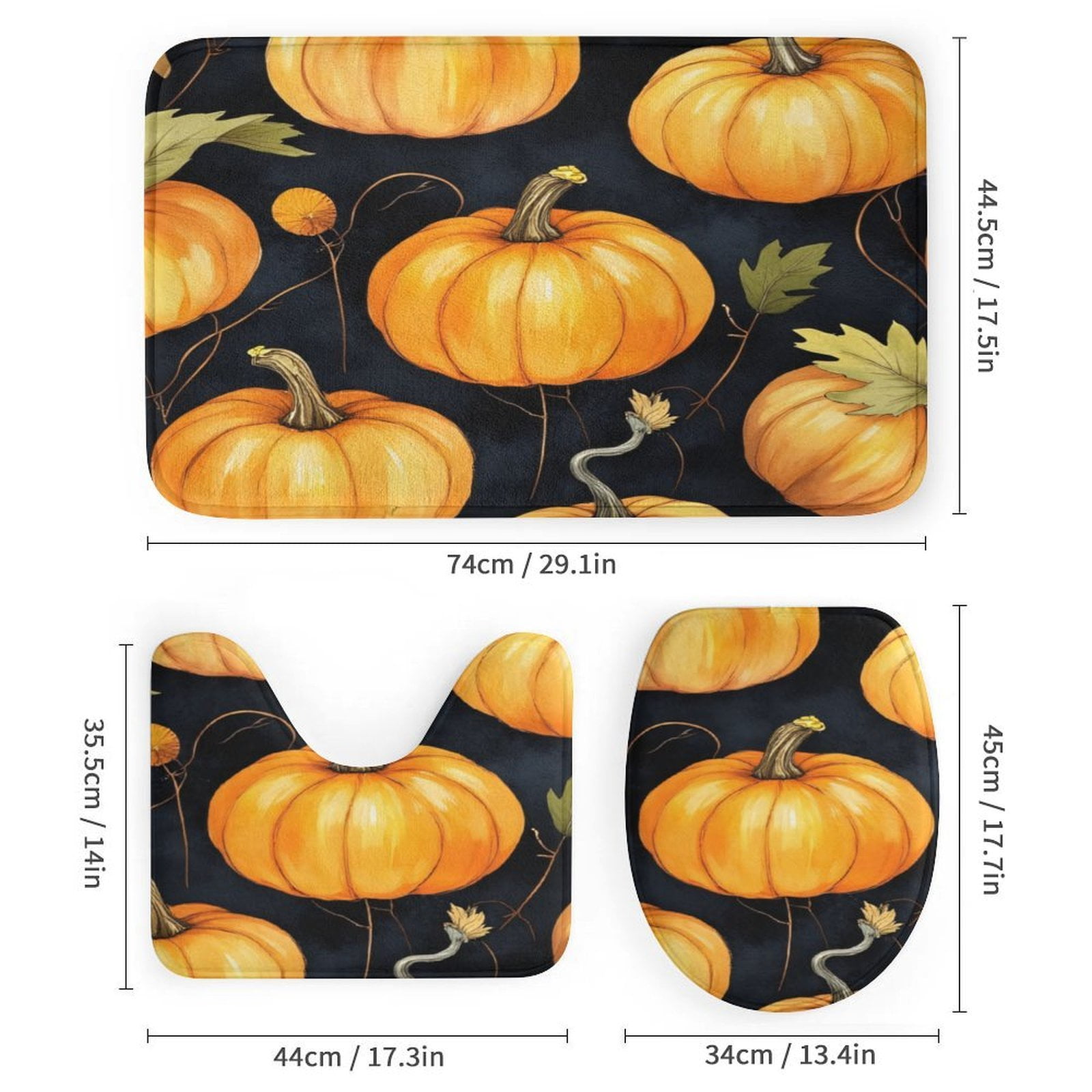 Autumn Pumpkins And Leaves Pattern Bathroom Rugs Sets 3 Piece Toilet ...