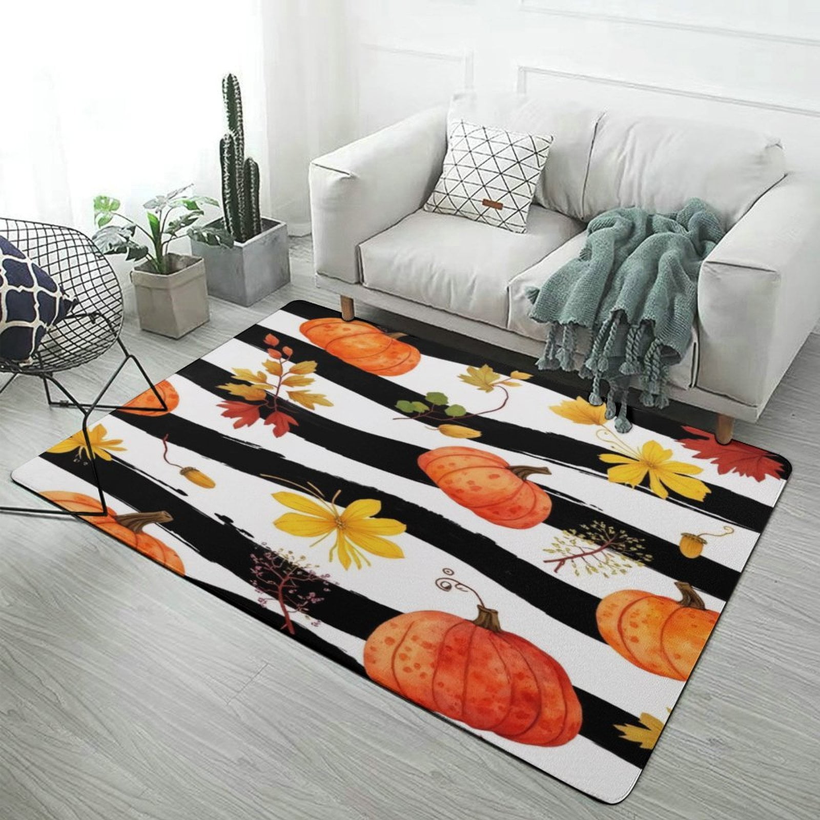 Autumn Pumpkins And Leaves Pattern Carpet Rug for Home Living Room ...