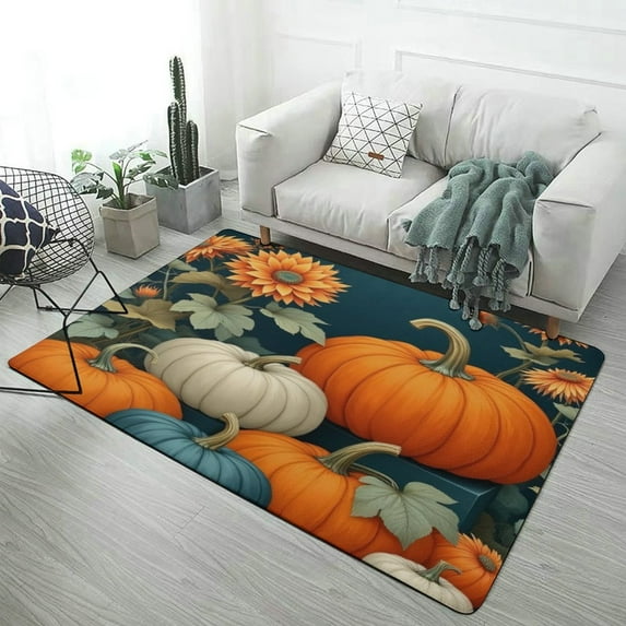 Autumn Pumpkins And Sunflowers Pattern Area Rugs Soft Carpet Suitable ...