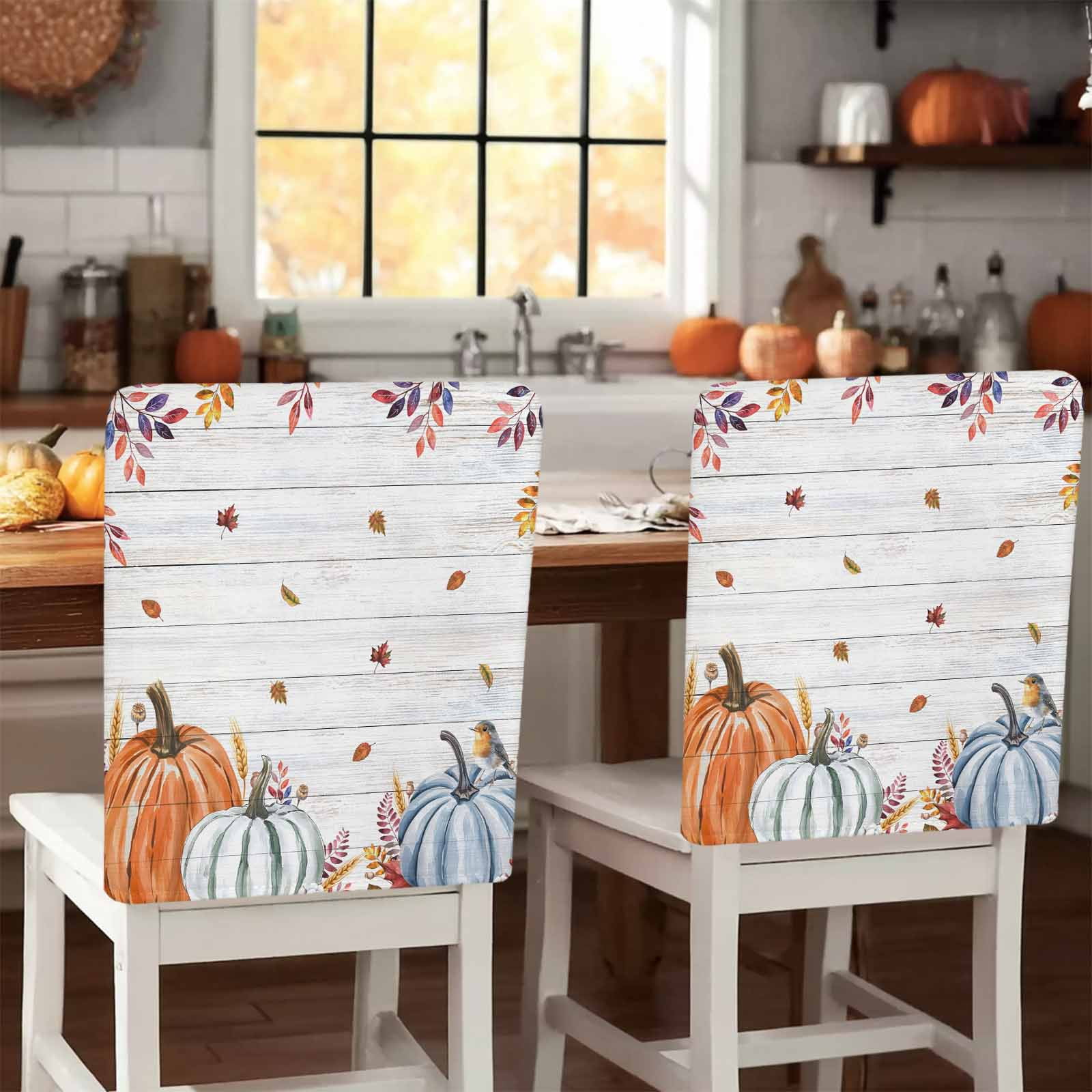 Autumn Pumpkins Chair Covers Set of 1 Fallen Maple Leaf Thanksgiving ...