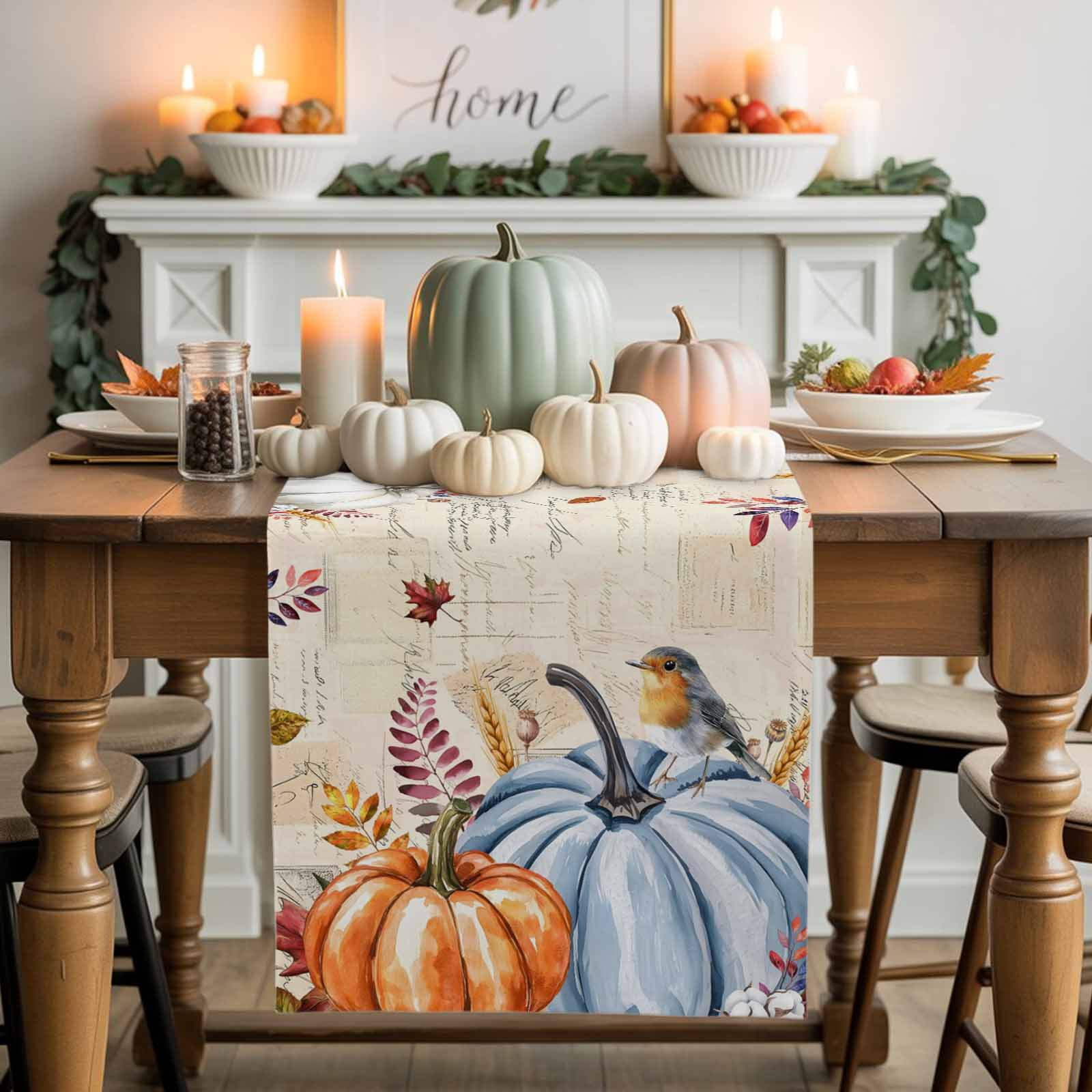 Autumn Pumpkins Cotton Linen Table Runner, Washable Table Runners for ...